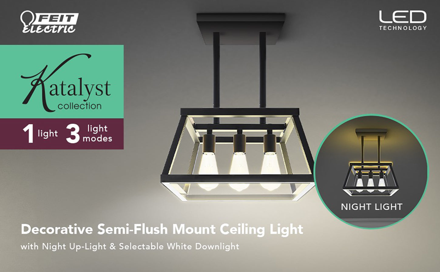 Feit Electric CHD225CCTNLBK Katalyst Collection LED Decorative 3-Light ...