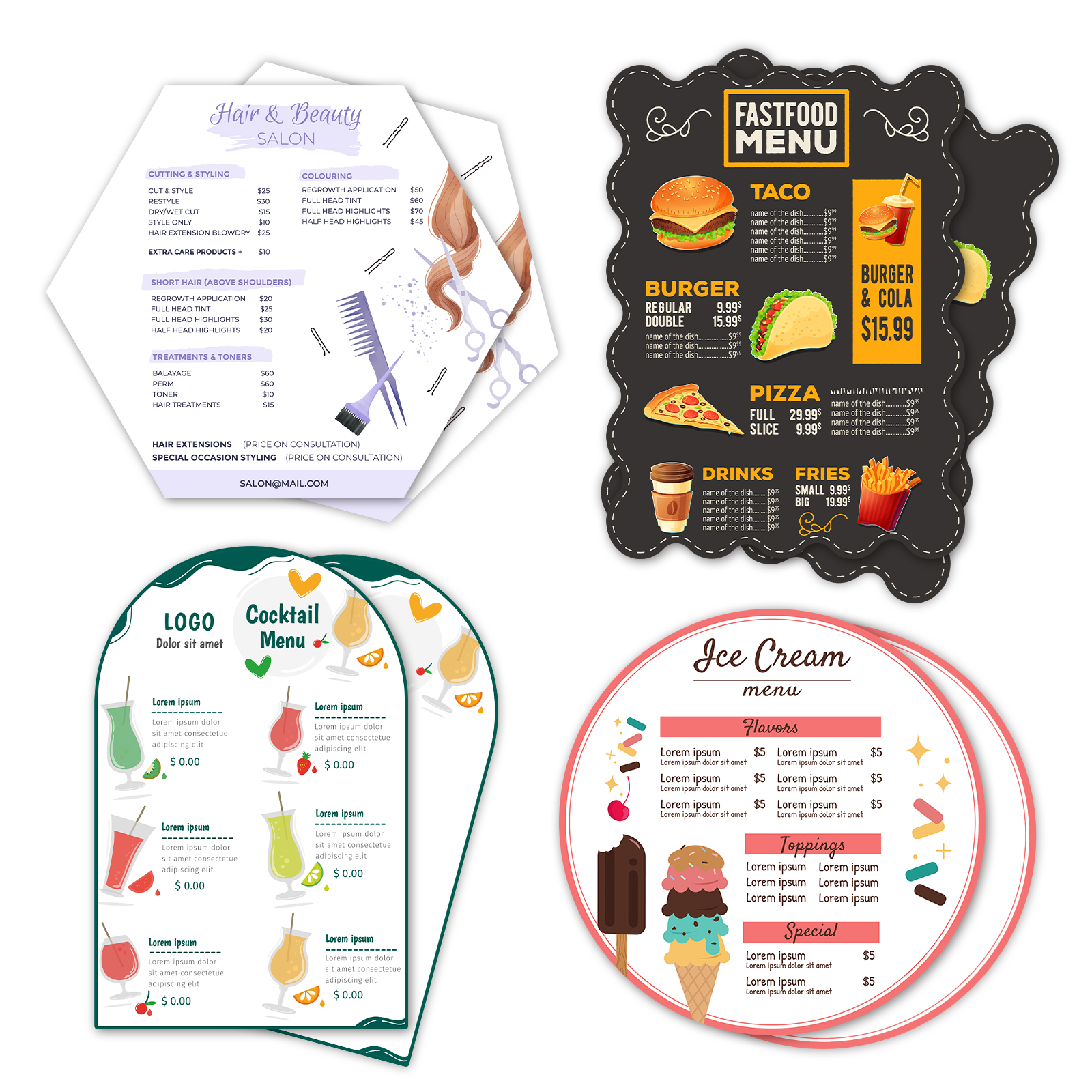 Muka 500PCS Custom Printed Menu Cards, Personalized Wedding Menus ...