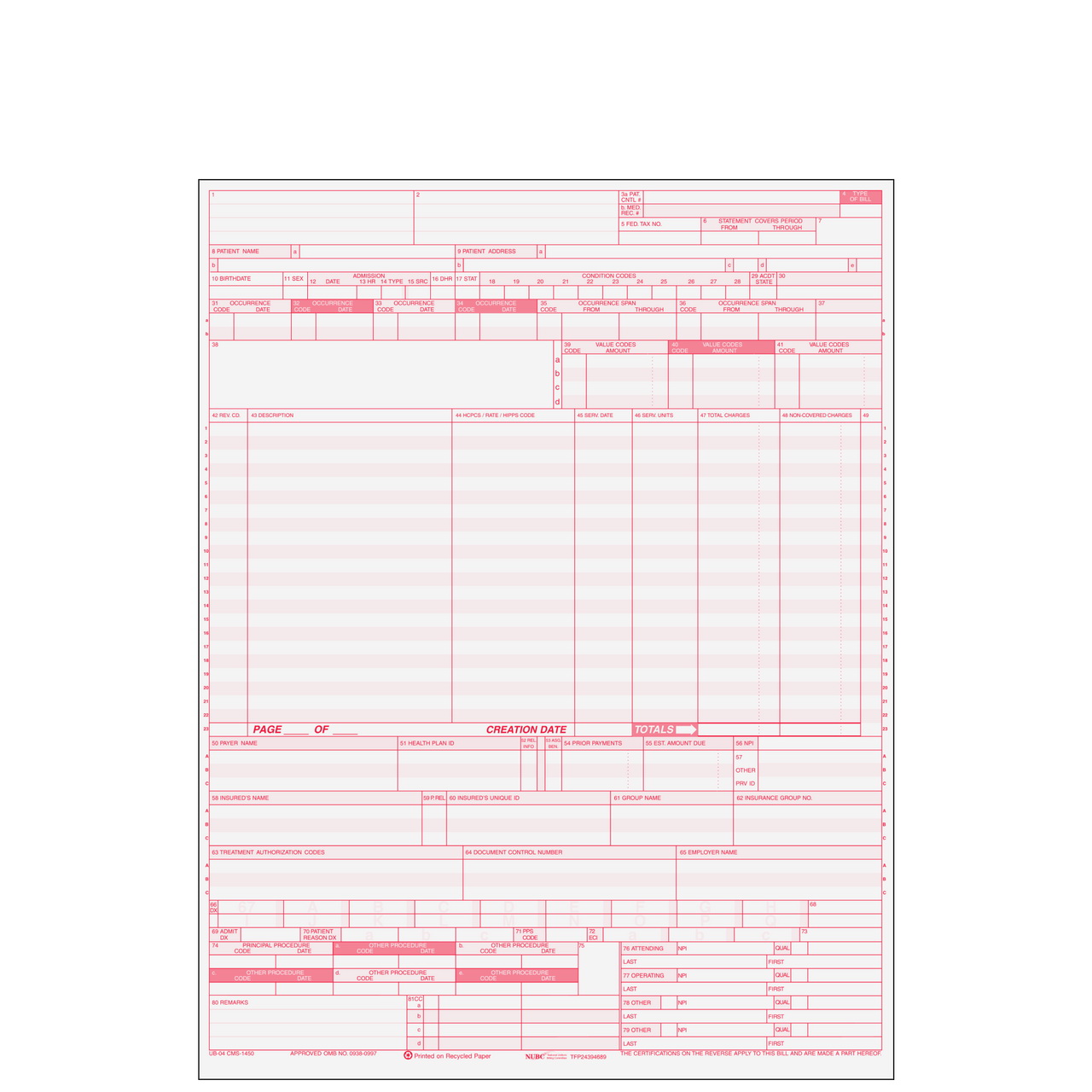 Super Forms UB04CF - UB-04 Hospital Claim Form Wholesale - Opentip